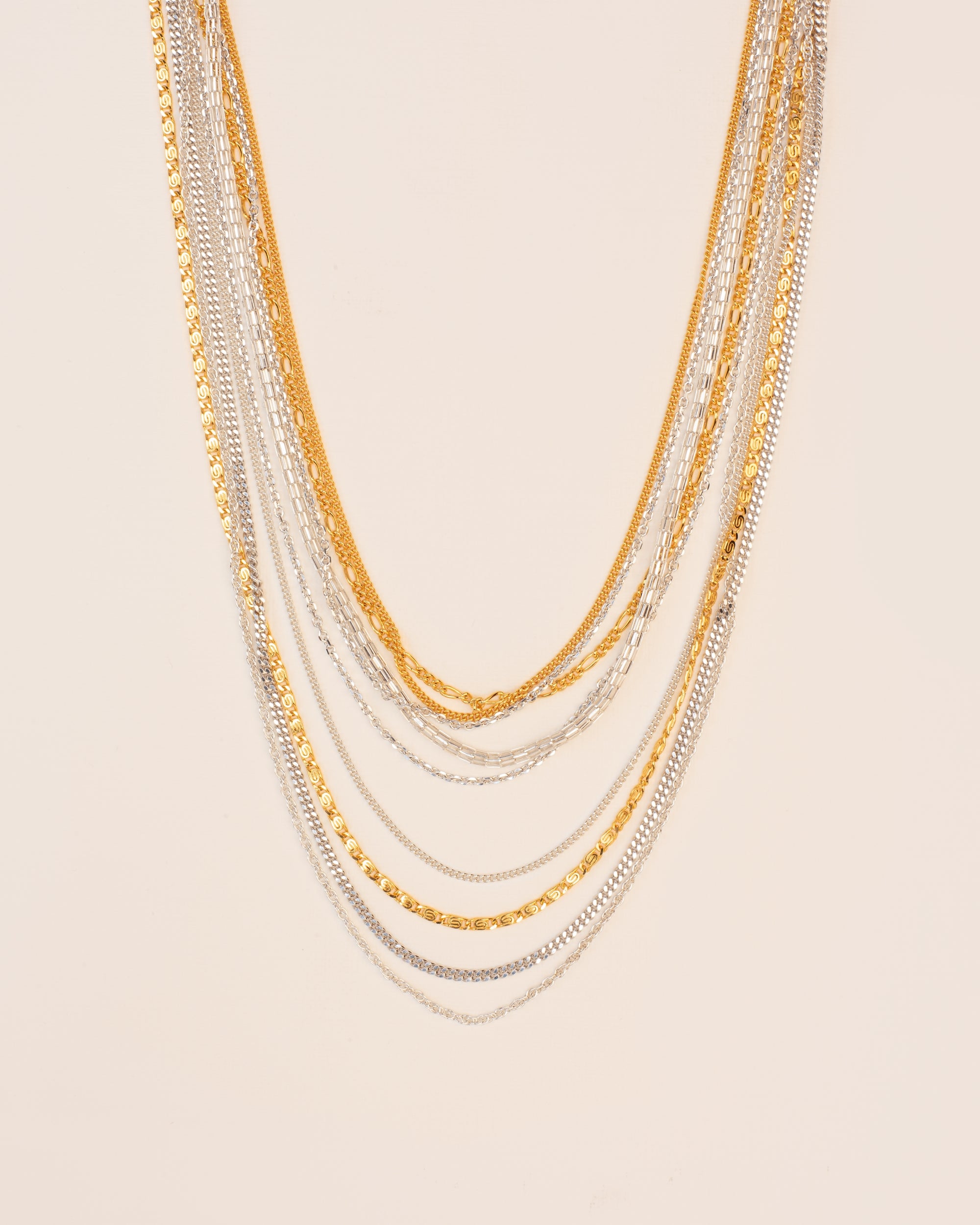 Layered necklace with different chains in silver