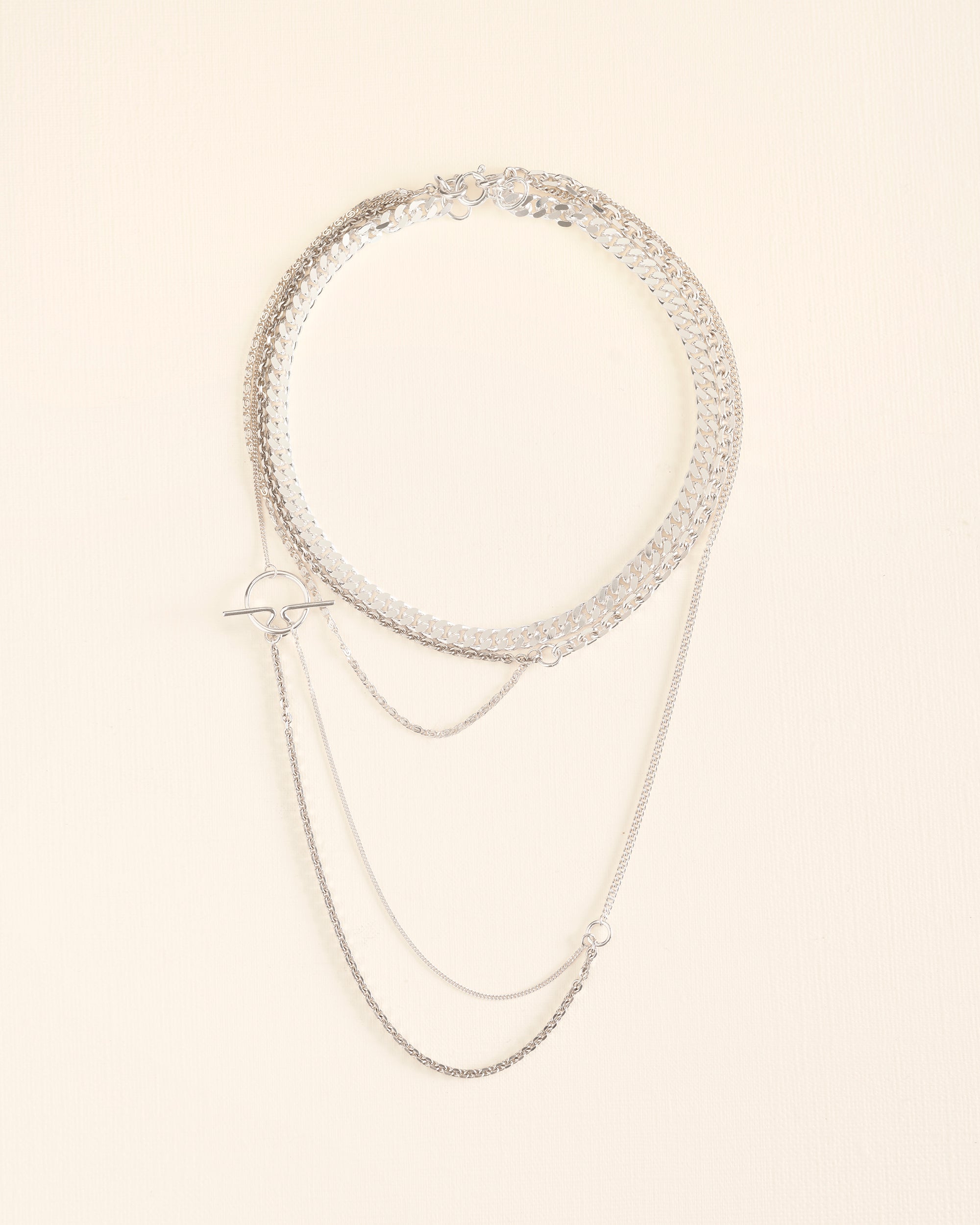 Necklace with detachable chains and T-lock in silver